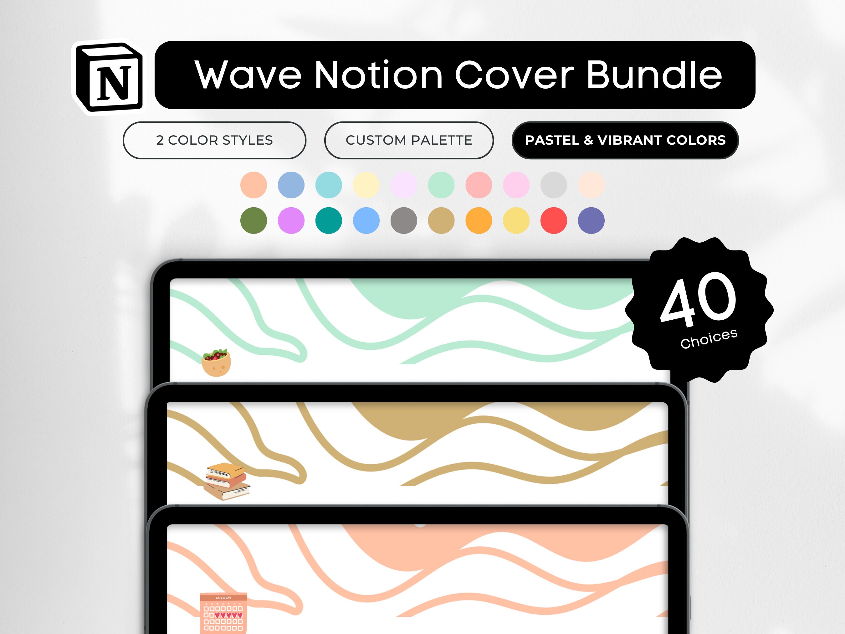 40 Custom Notion Cover Japanese Wave Design Bundle Minimalist Aesthetic ...