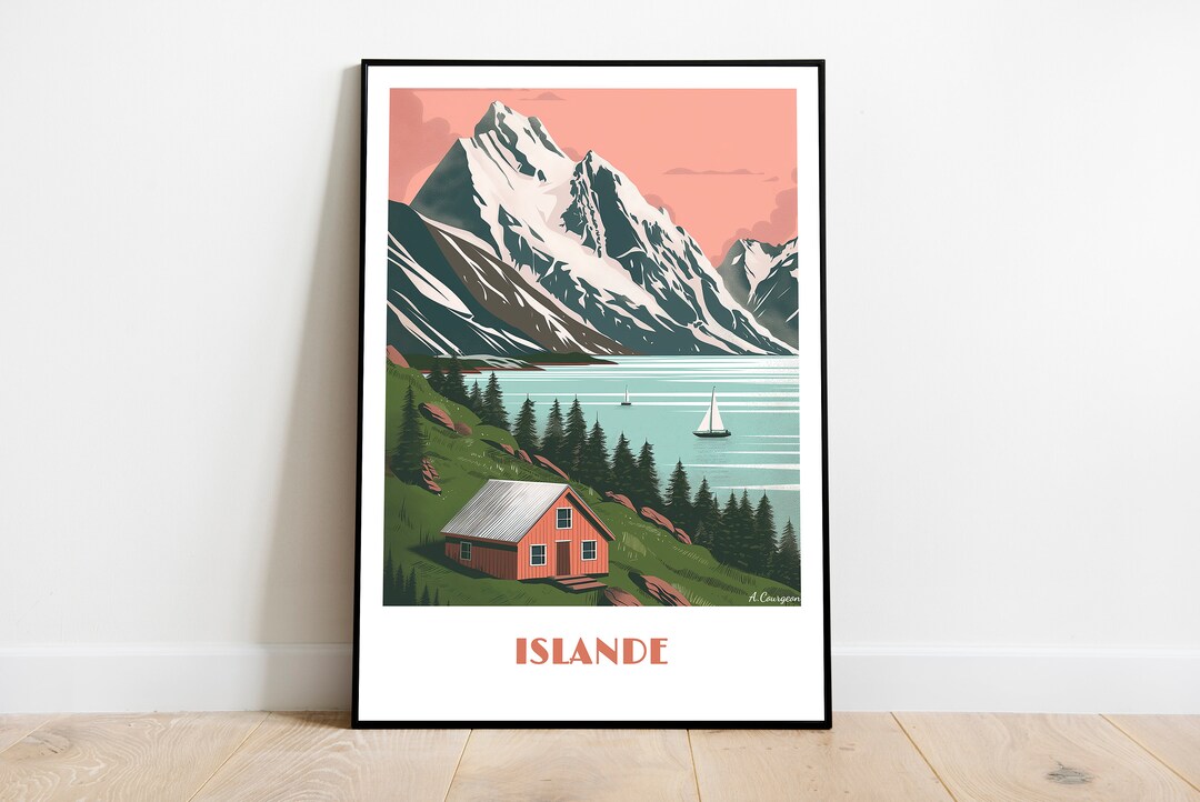 Handmade ICELAND Poster - Wall Art Retro Travel Poster Framed Birthday ...