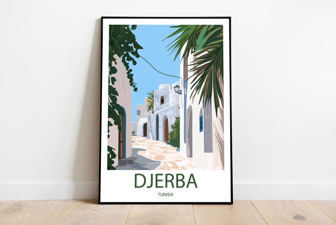 Handmade DJERBA TUNISIA Poster - Wall Art Modern Travel Poster Framed ...