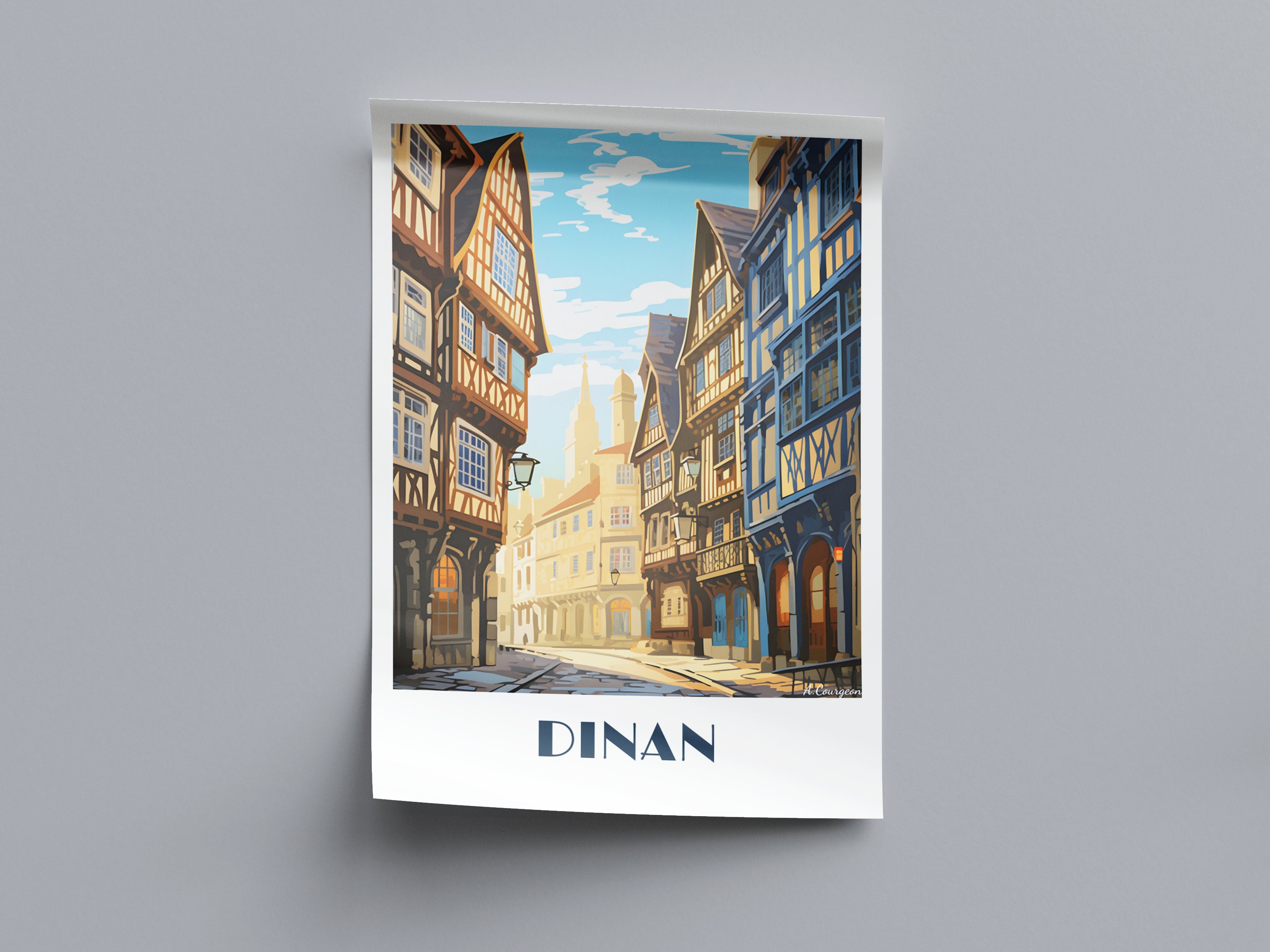Handmade DINAN Travel Poster for Vintage Art Lovers brittany Gift Wall ...