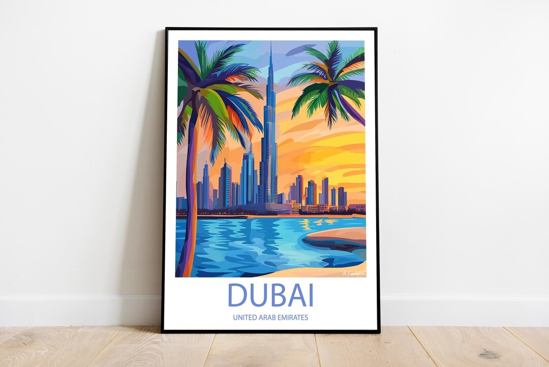 DUBAI UNITED ARAB Emirates Handmade Poster - Wall Art Modern Travel ...