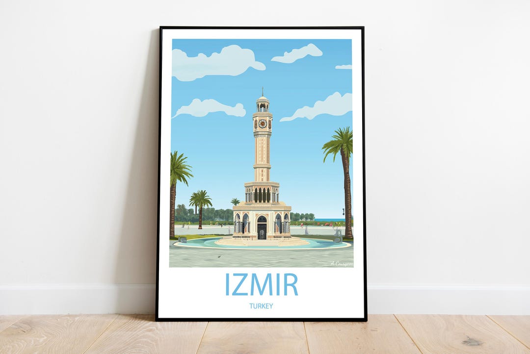 Handmade Poster of IZMIR TURKEY - Wall Art Modern Travel Poster Framed ...