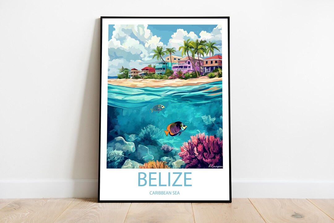 Handmade BELIZE CARIBBEAN SEA Poster - Wall Art Modern Travel Poster ...