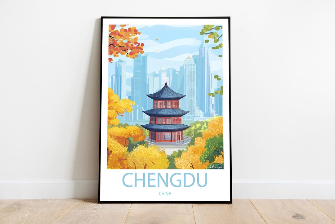 Handmade CHENGDU CHINA Poster wall Art, Modern Travel Poster, Framed ...