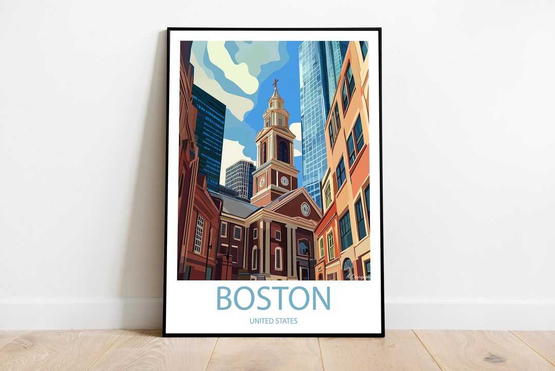 Handmade BOSTON UNITED STATES Poster - Wall Art Modern Travel Poster ...