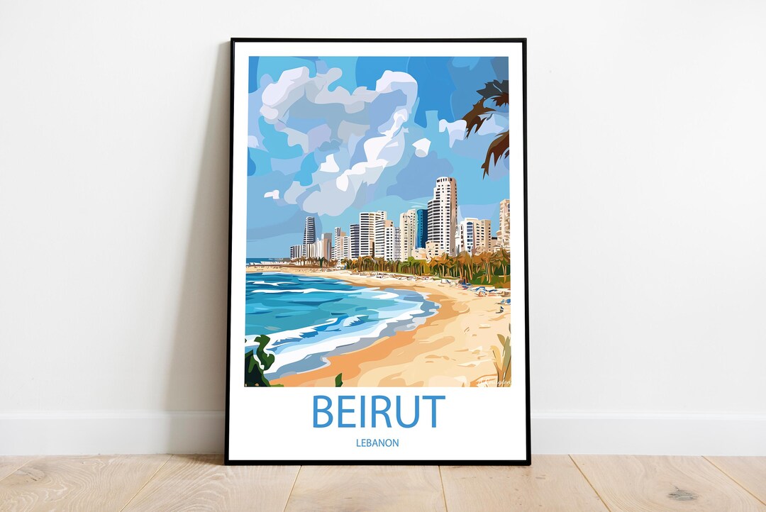 Handmade BEIRUT LEBANON Poster - Wall Art Modern Travel Poster Framed ...