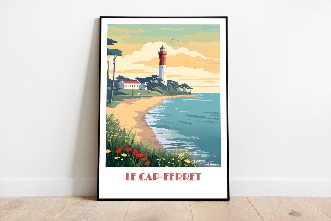 Handmade CAP FERRET Poster - Wall Art Retro Travel Poster Framed ...