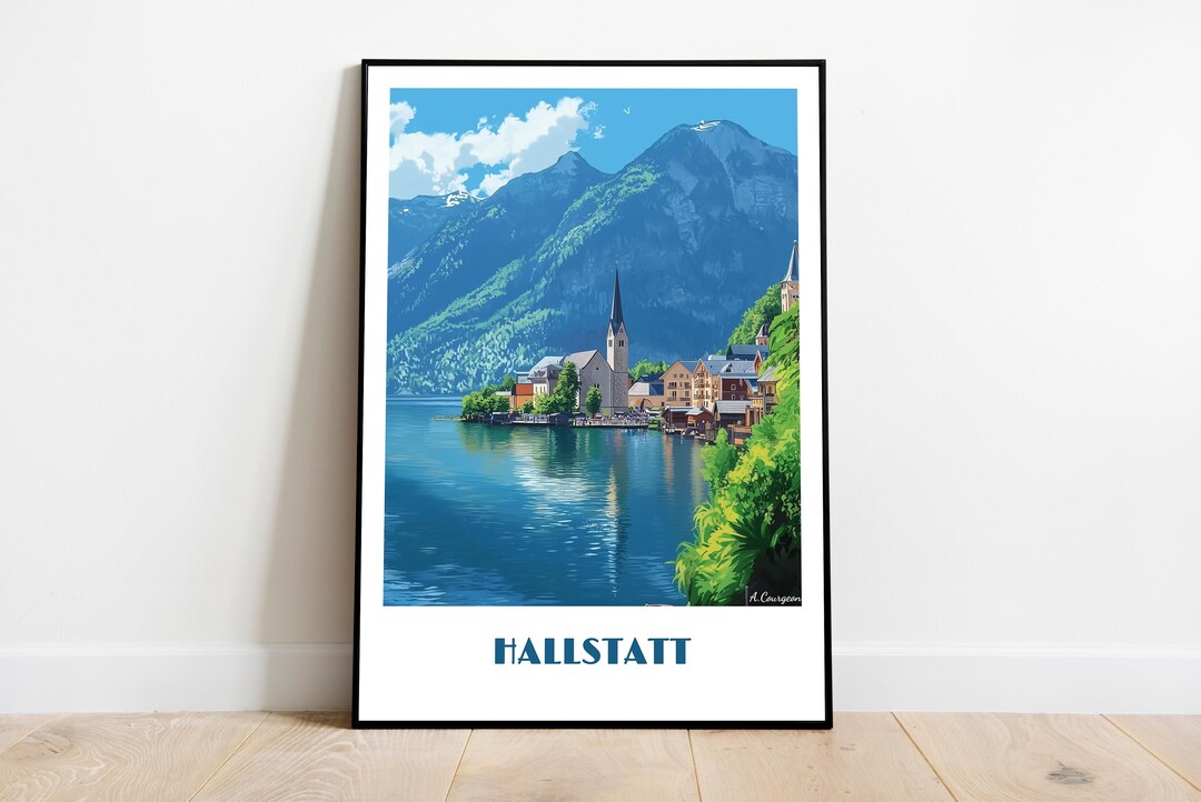 Hallstatt Austria Handmade Poster - Wall Art Modern Travel Poster ...