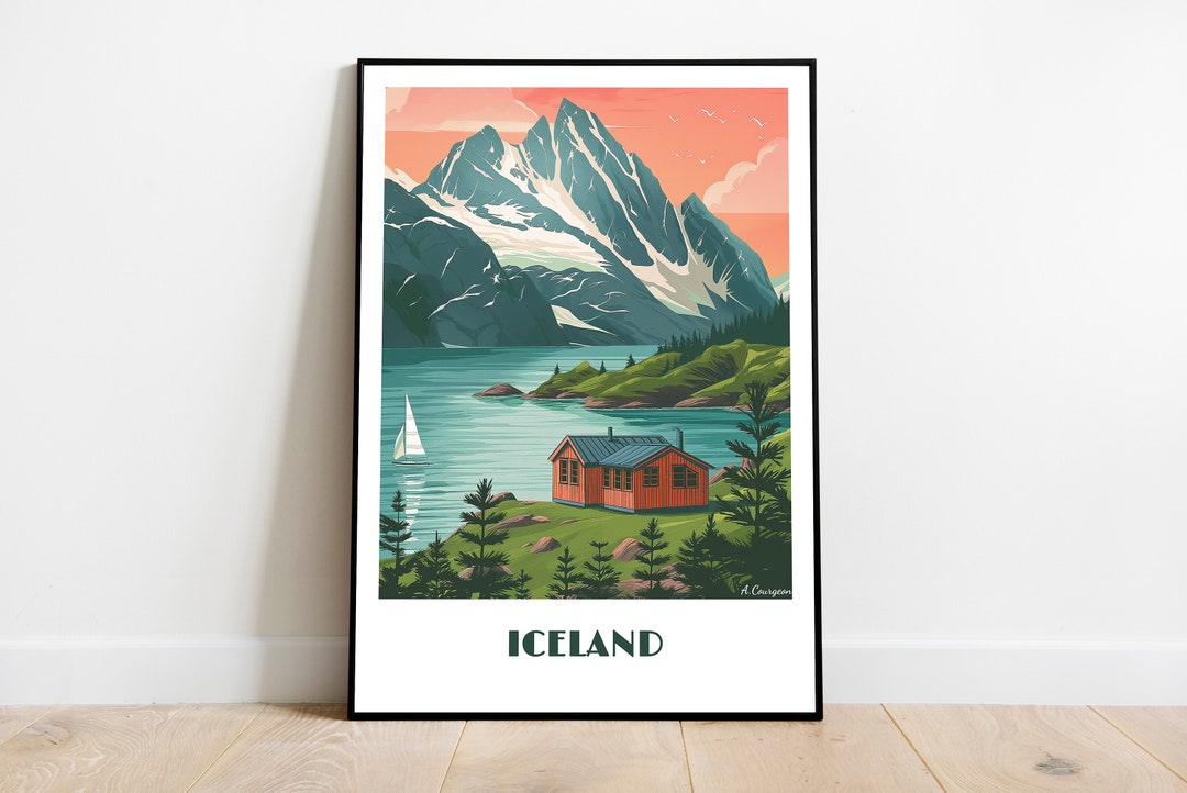 Handmade ICELAND Poster - Wall Art Retro Travel Poster Framed Birthday ...