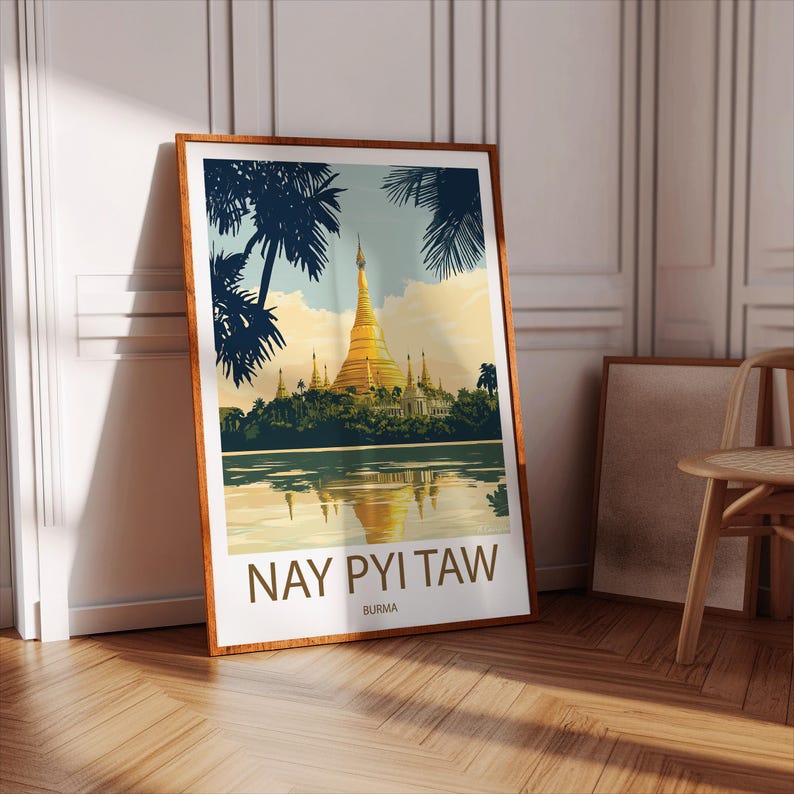 Handmade NAY PYI TAW Burma Poster - Wall Art Modern Travel Poster ...