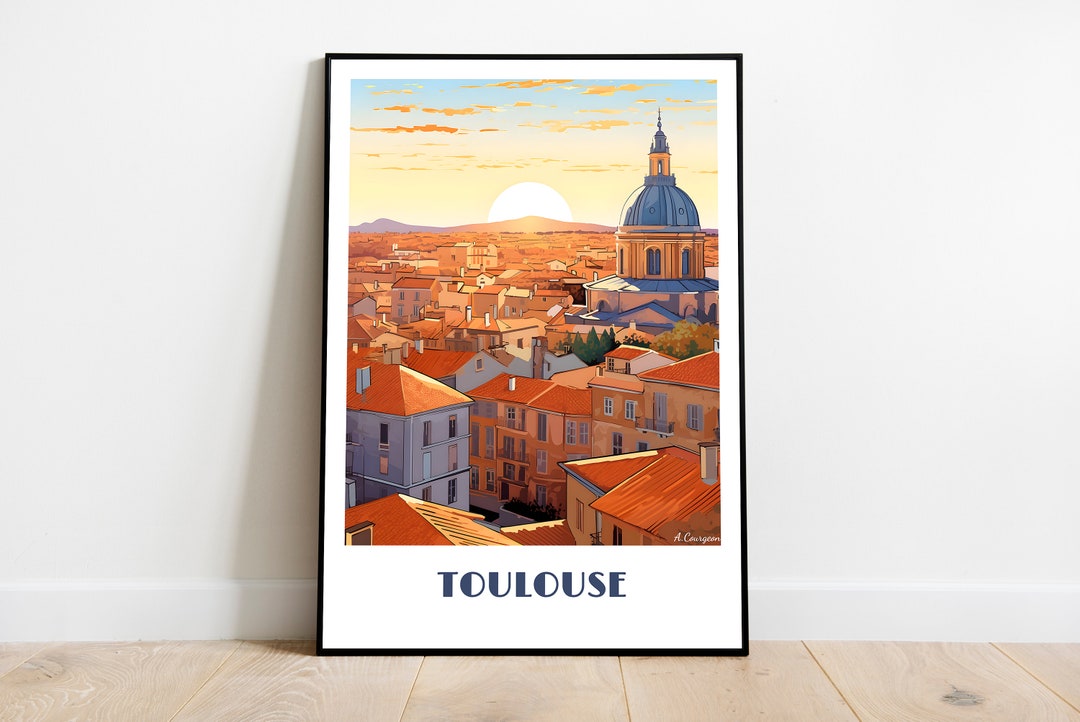 Handmade TOULOUSE Poster wall Art, Retro Travel Poster, Framed France ...