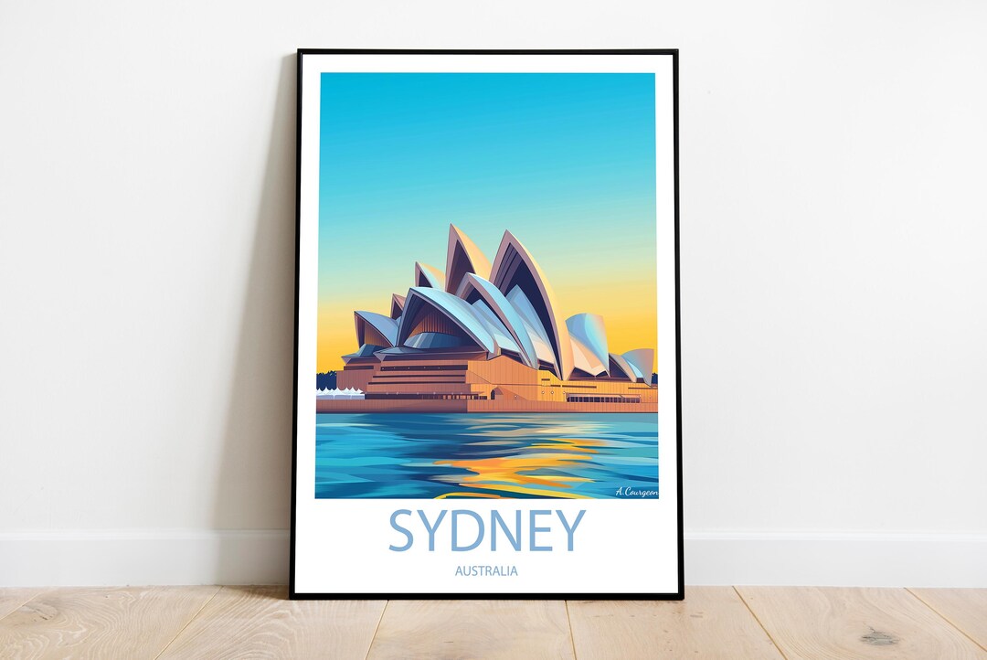 Handmade SYDNEY AUSTRALIA Poster - Wall Art Modern Travel Poster Framed ...