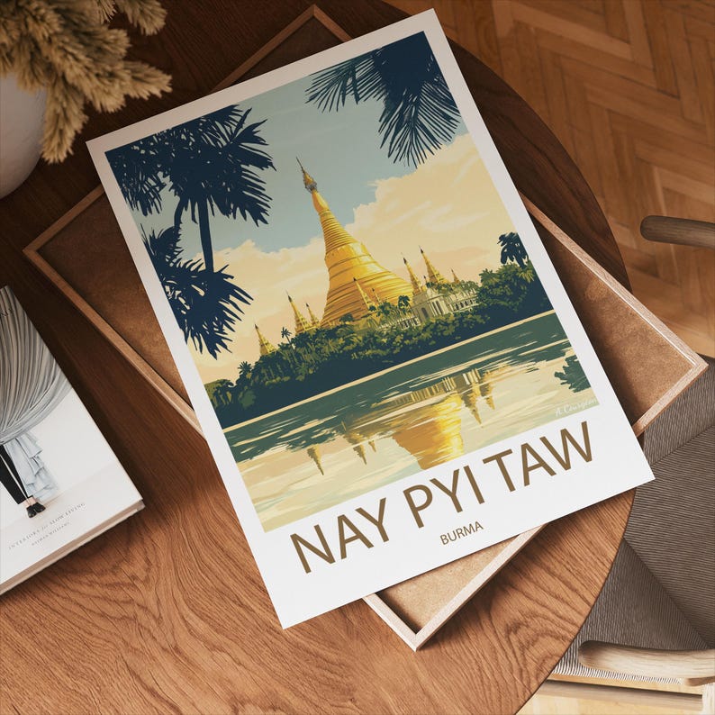 Handmade NAY PYI TAW Burma Poster - Wall Art Modern Travel Poster ...