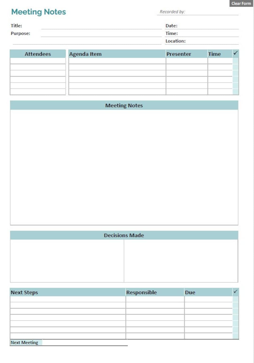 Meeting Notes Templates FILLABLE PDF Instant Download - Etsy
