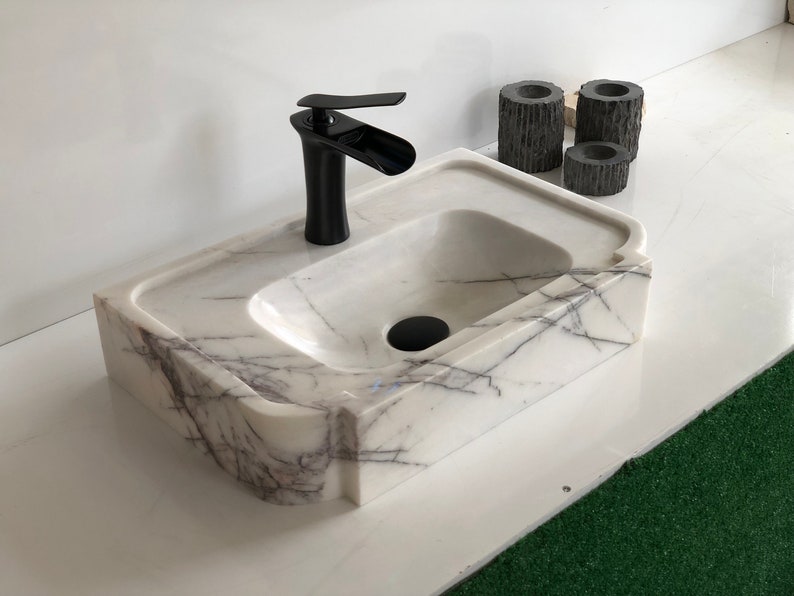 Nero Marquina Marble Rectangular Sink Above Counter Sink Desktop Sink ...