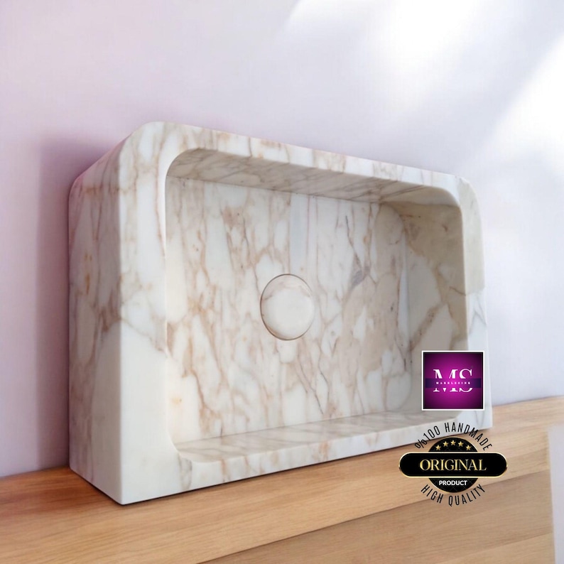 Calacatta Gold Marble Sink, Wall Mounted Marble Sink, Bathroom Wash ...