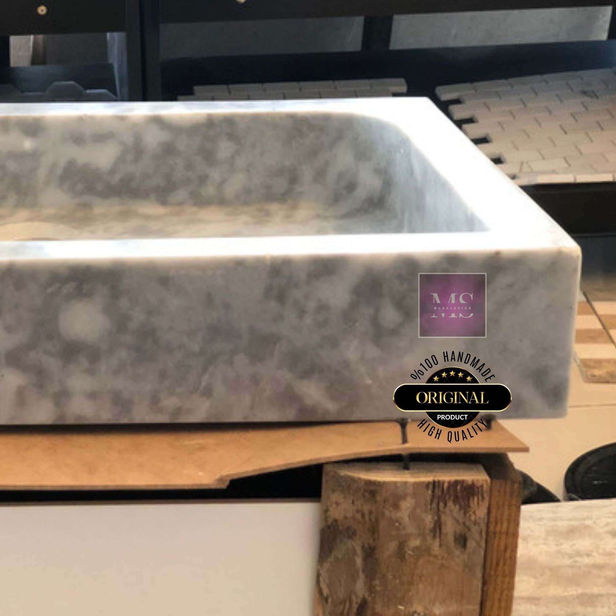 Gray White Marble Sink Rectangle Marble Sink Marble Powder Room Sink ...