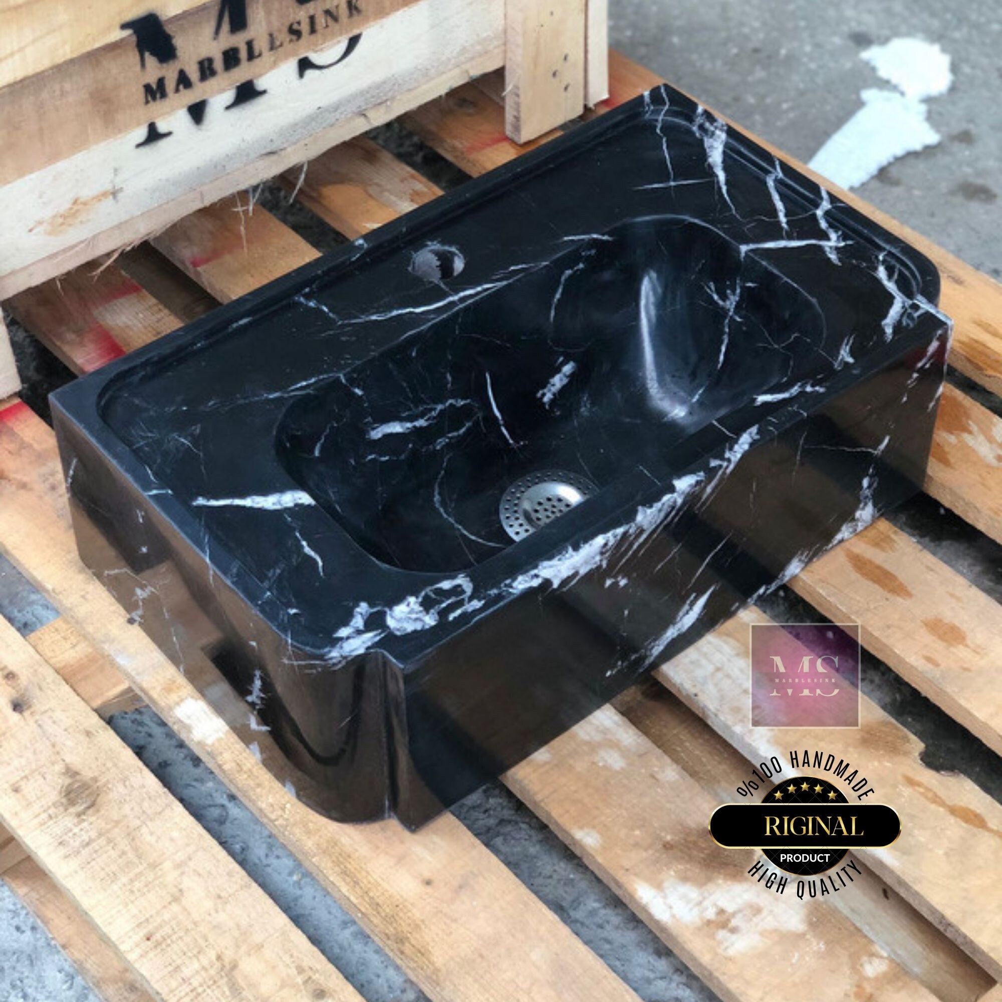 Nero Marquina Marble Rectangular Sink Above Counter Sink Desktop Sink ...