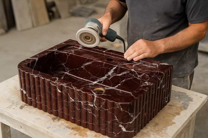 Hand-carved Red Marble Sink: Rectangular Bathroom Vanity - Etsy