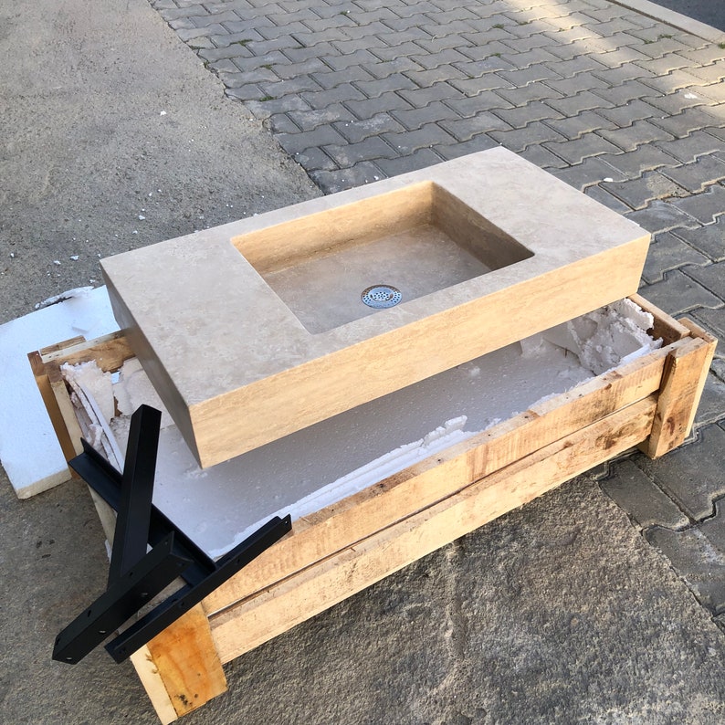 Travertine Sink With Countertop, Vanity Sink, Sharp Edged Sink, Wall ...
