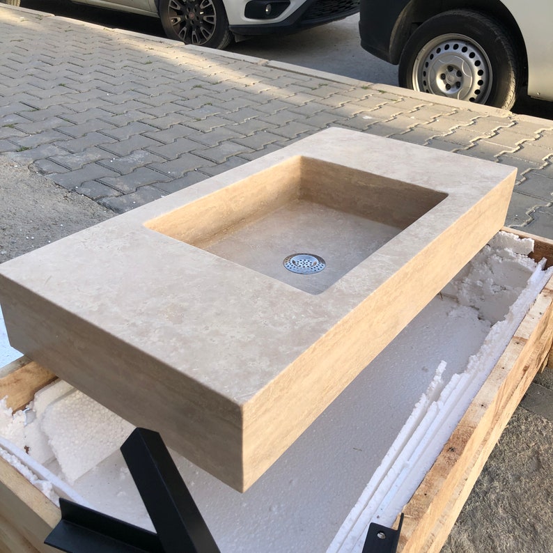 Travertine Sink With Countertop, Vanity Sink, Sharp Edged Sink, Wall ...