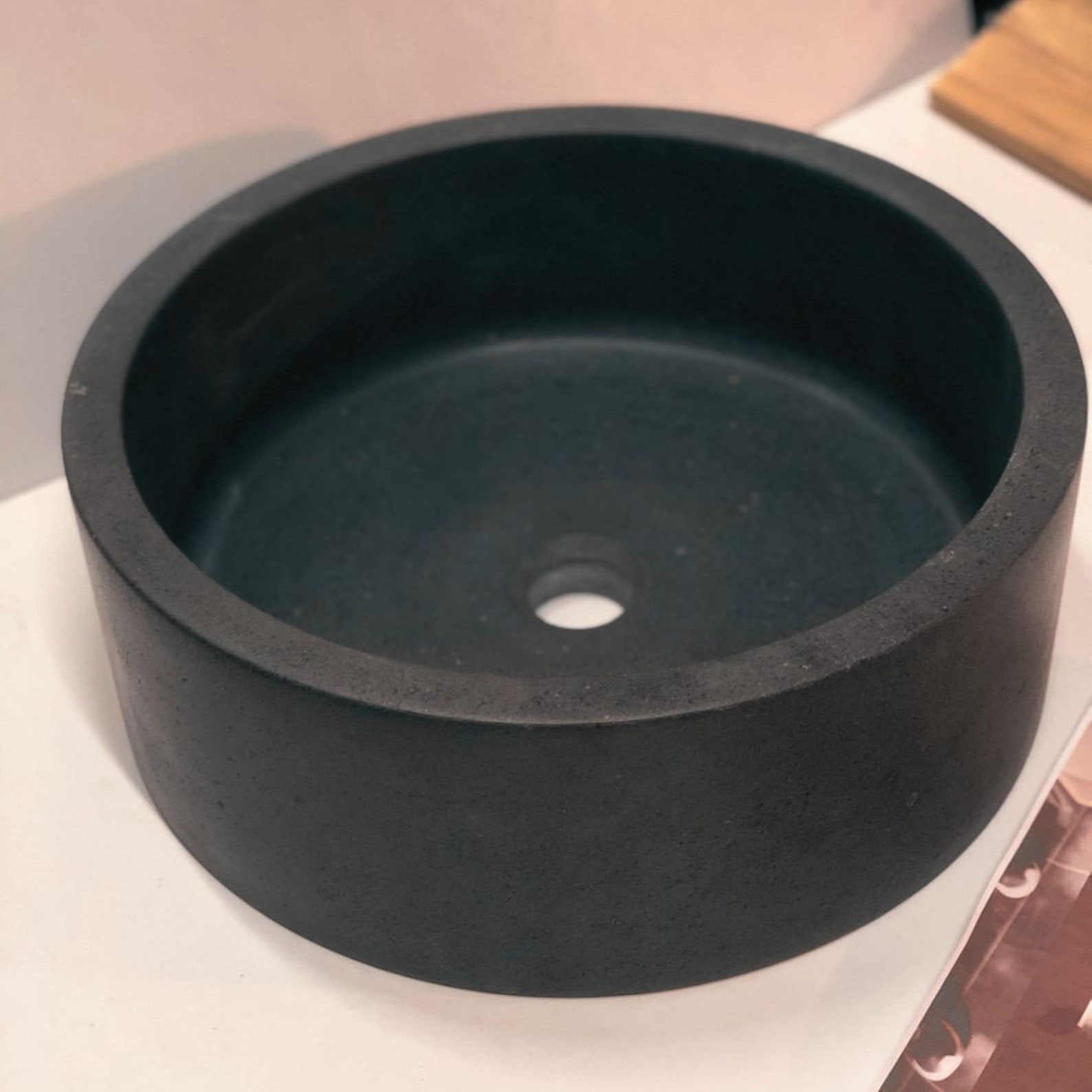 Black Marble Round Sink: Elegant Basalt Stone Bathroom Sink (40x15cm ...