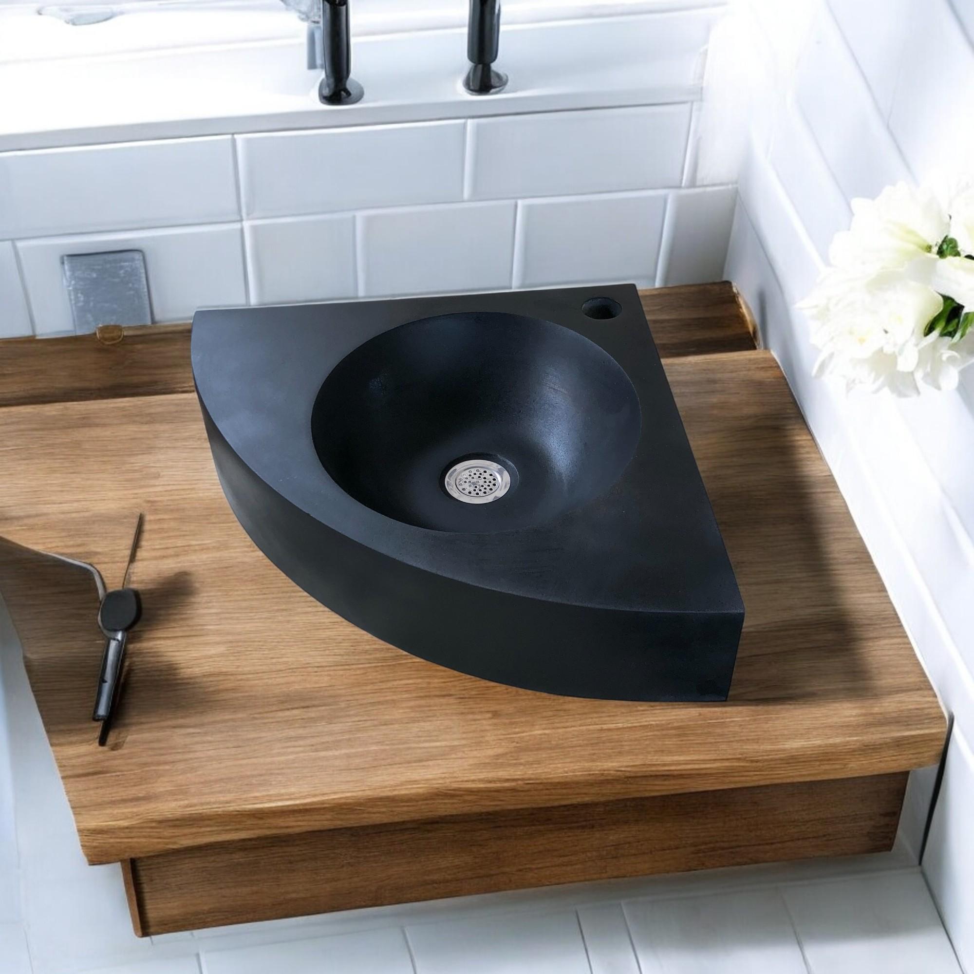 Black Basalt Corner Sink – Wall Mounted Triangle Bathroom Sink for ...