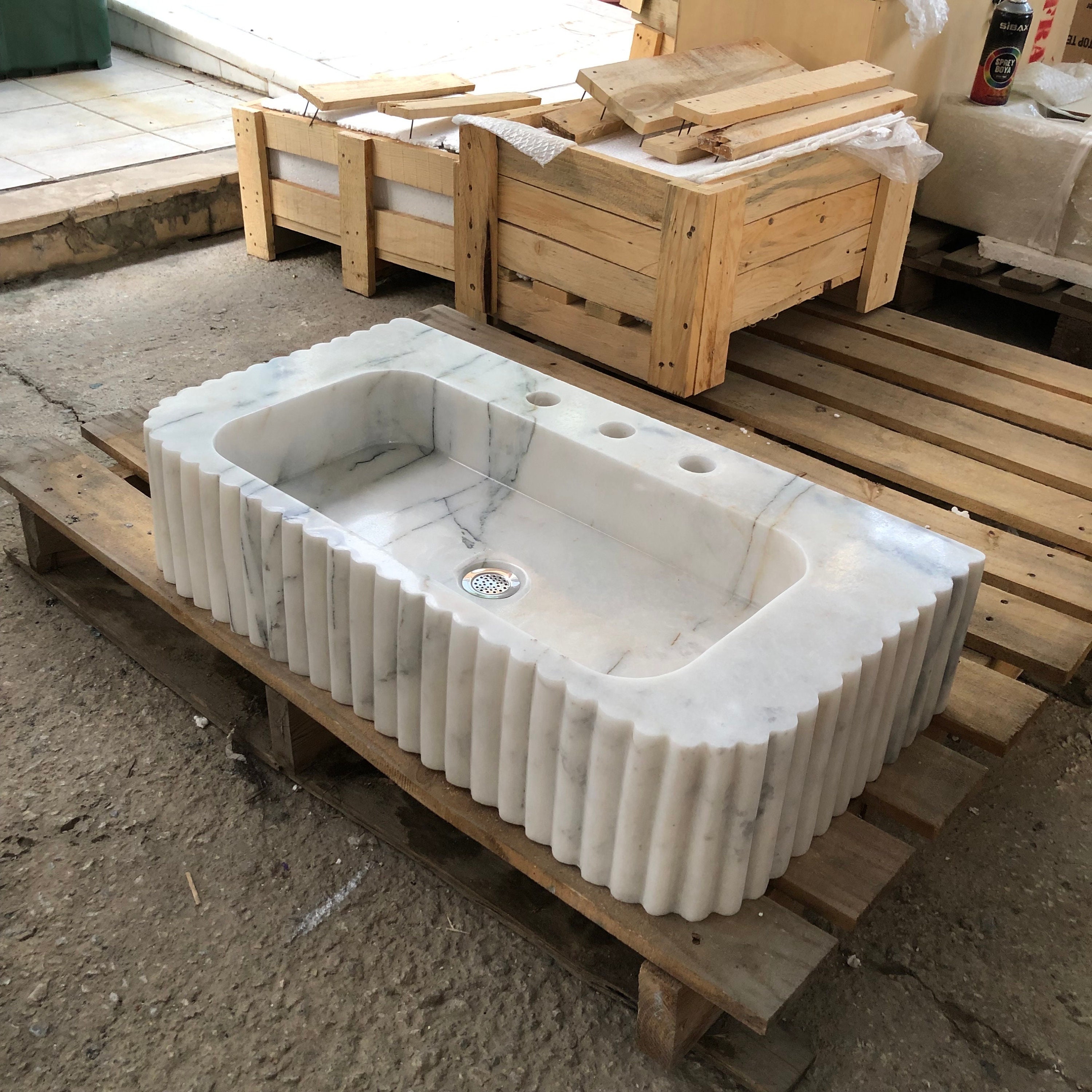 Handcarved Carrara Marble Sink: Rectangular Vessel Bathroom Vanity - Etsy
