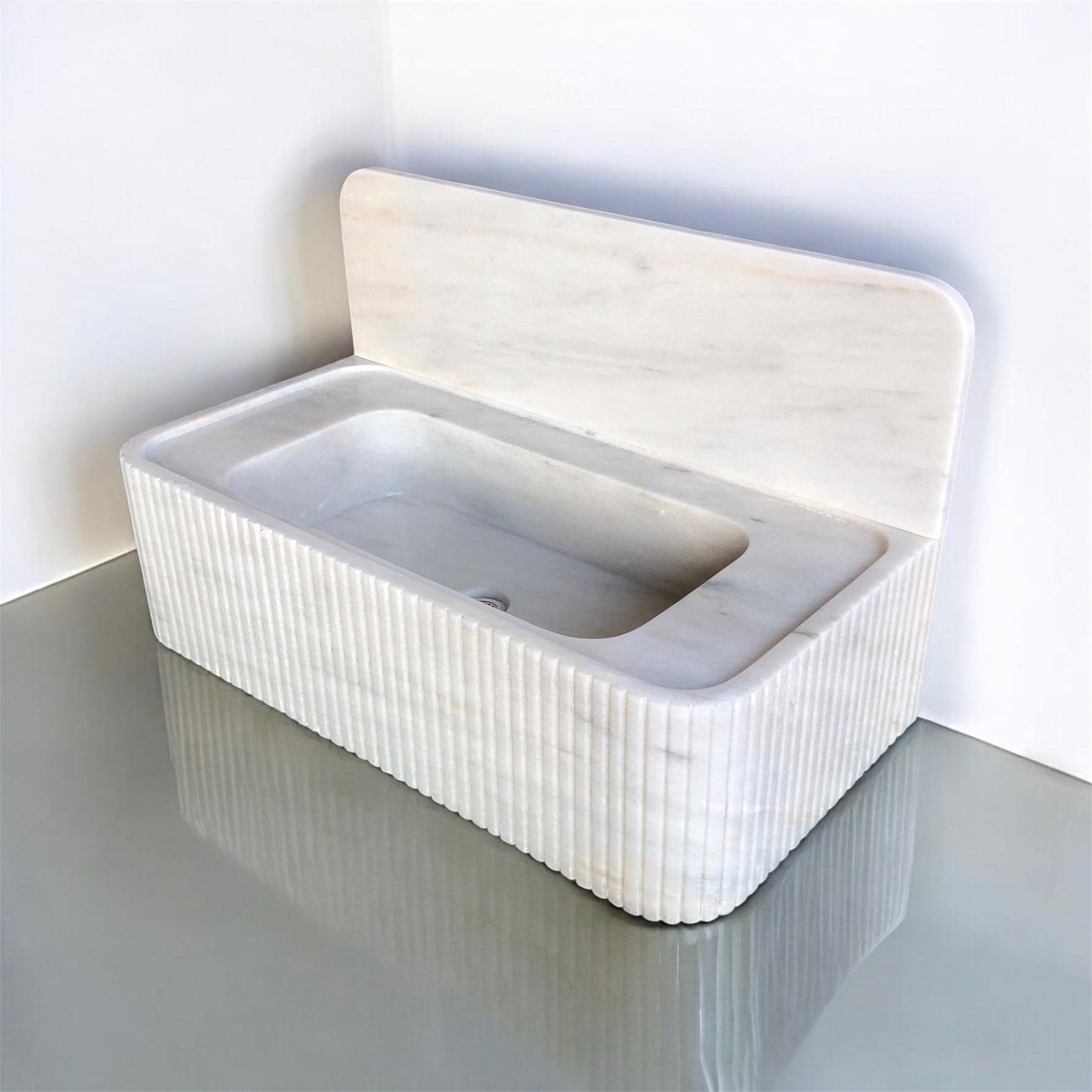Carrara Marble Sink, Floating Sink With Backsplash, Marble Sink Vanity ...