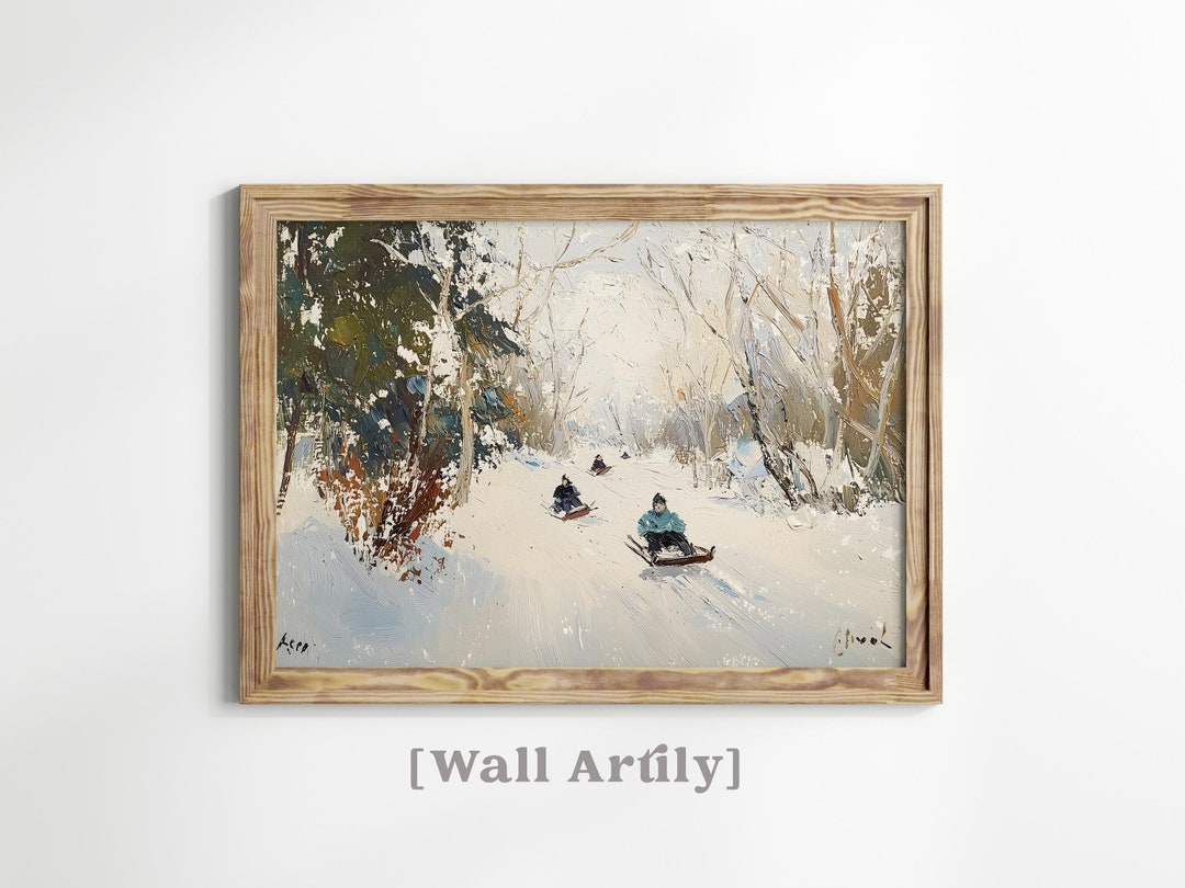 Winter Sledding Christmas Printable Wall Art Print, Farmhouse Rustic ...