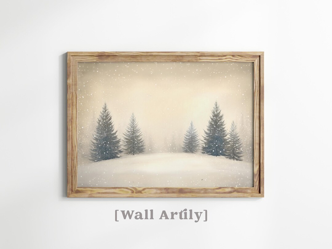 Forest Trees Landscape Printable Wall Art, Snowy Trees, Neutral Colors ...