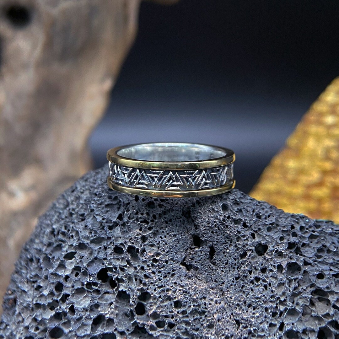 925 Sterling Silver Nordic Viking Valknut Ring Silver Welded Copper ...