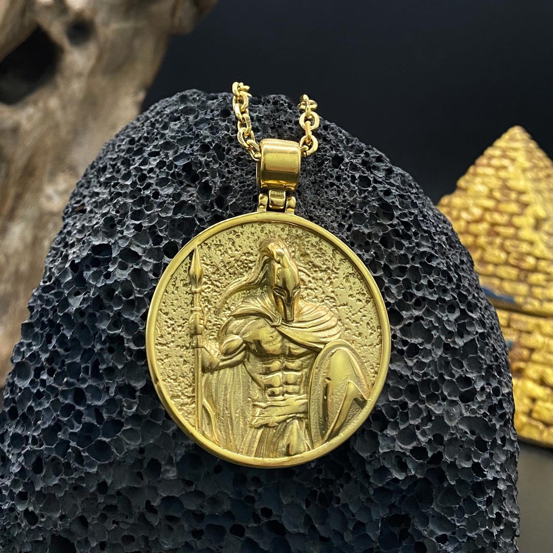 Gold Spartan Warrior Pendant: Stainless Steel Punk Rock Necklace - Etsy