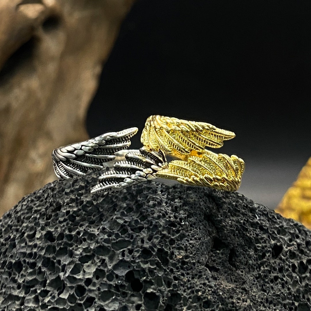 Angel Wings Ring Silver and Gold Wings Feather Ring Couple Anniversary ...