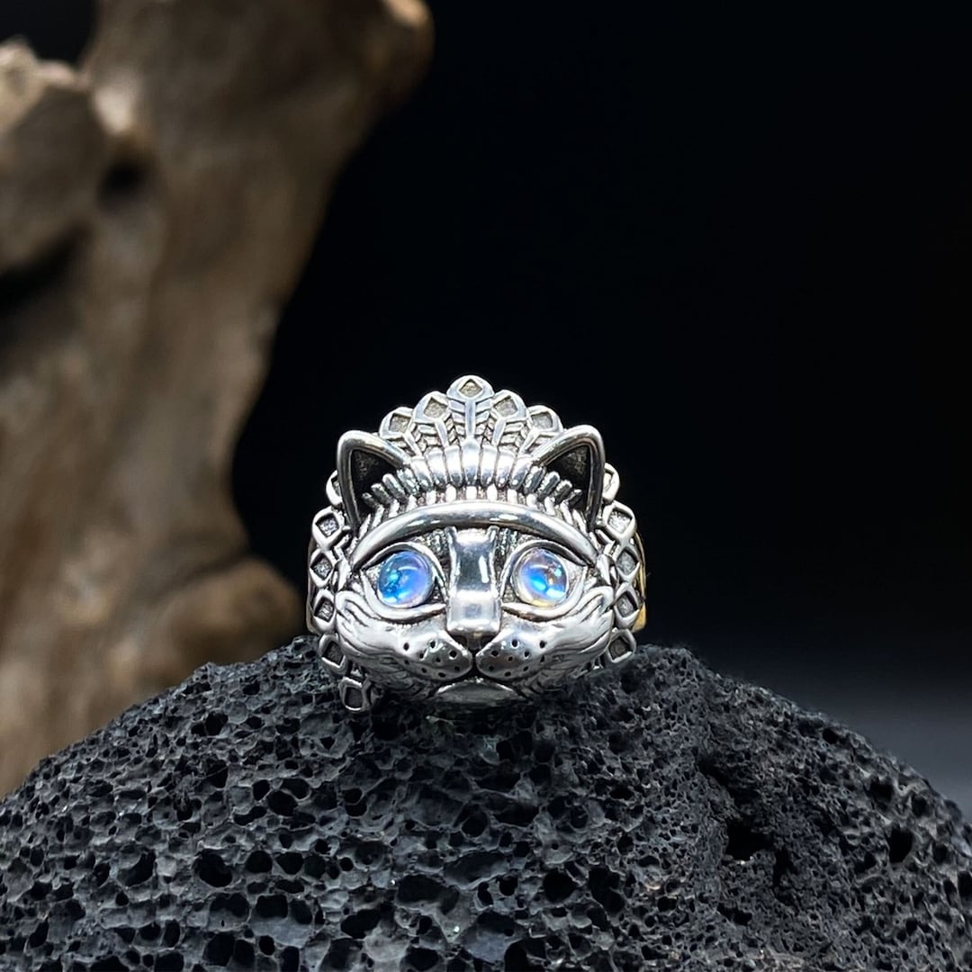 Indian Cat Ring Moon Stone Eye Cat Ring Cute Animal Adjustable Unisex ...