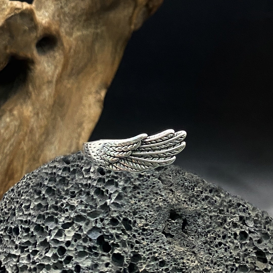 Angel Wings Open Ring Vintage Silver Feather Badge for Men's and Women ...