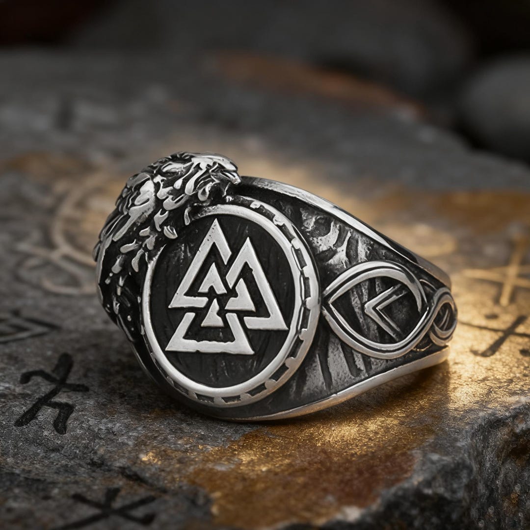 Viking Valknut Runes Crow Ring: Stainless Steel Band Men Holiday ...
