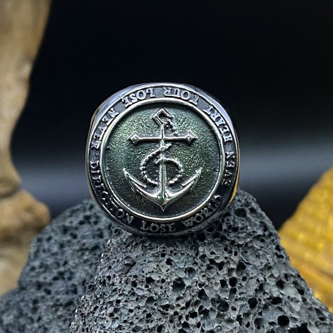 Viking Ship Anchor Ring Men's Student Personality Titanium Steel ...