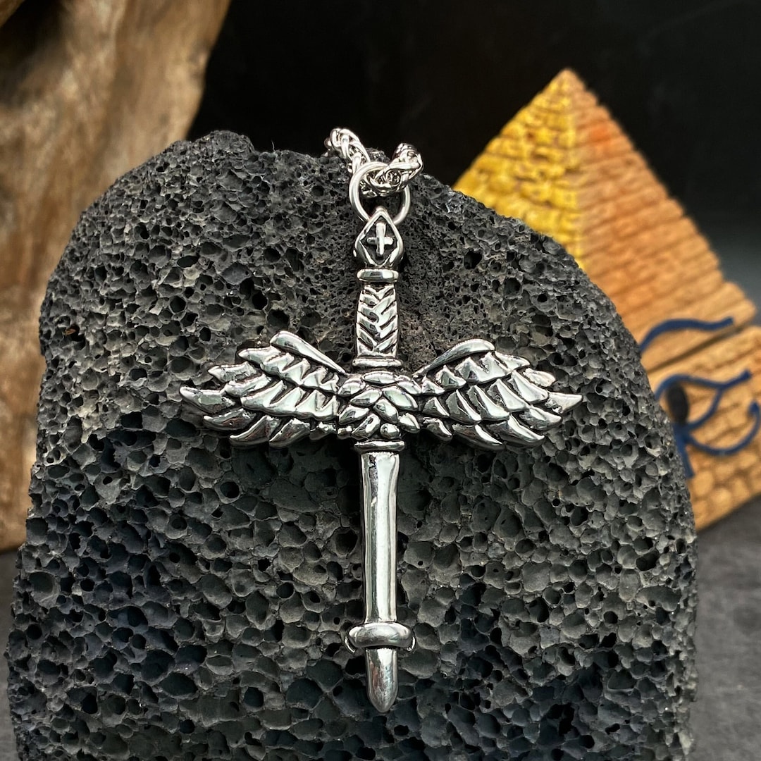 Angel Wings Sword Pendant Cross Sword Ring Warrior Pendant Personality ...