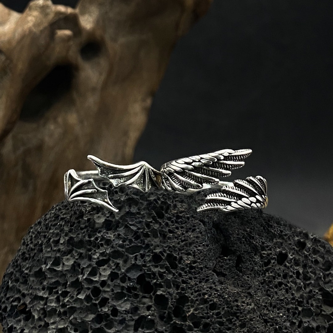 Angel and Devil Wing Ring: Unisex Silver Halloween Jewelry - Etsy