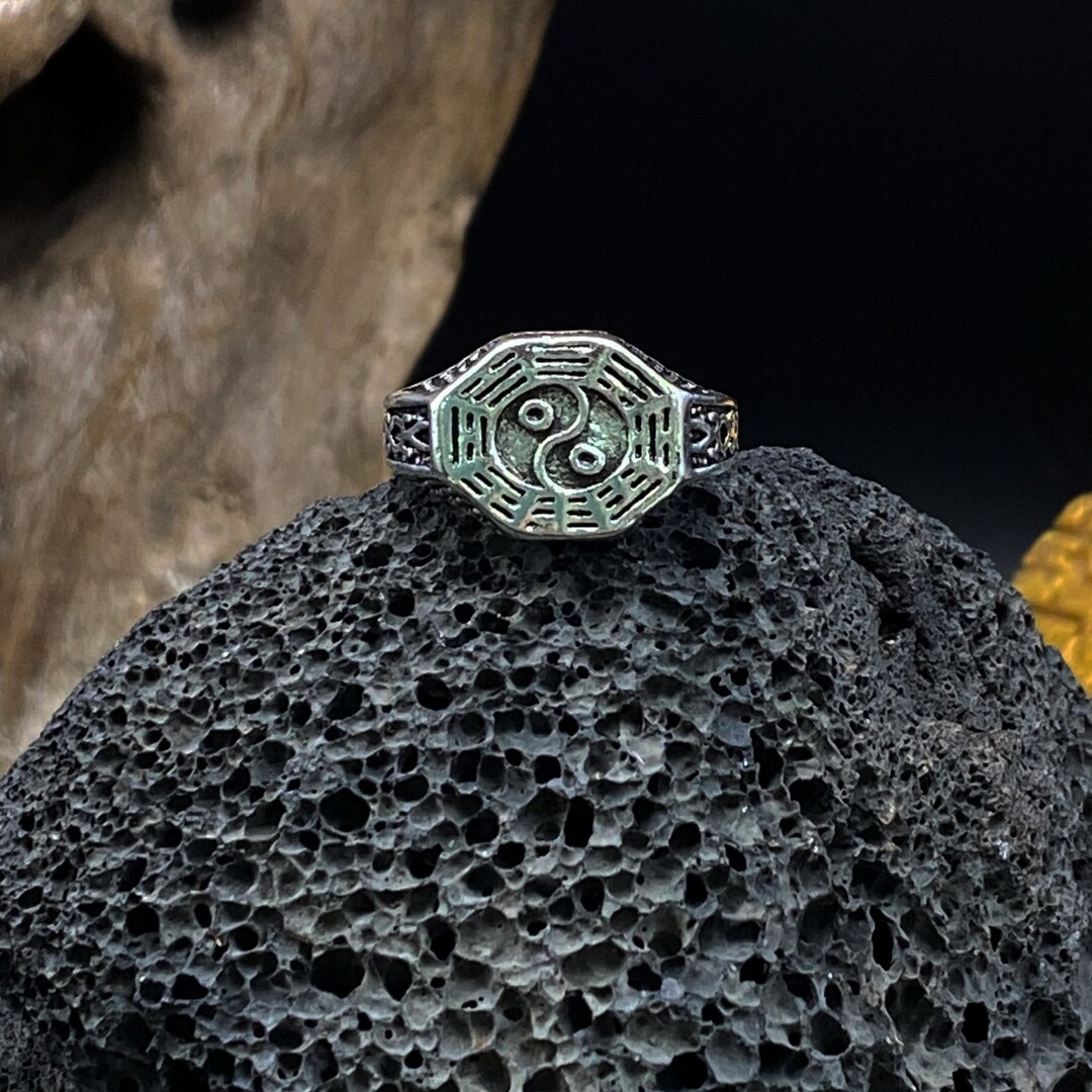 Vintage Tai Chi Gossip Signet Ring Men Women Stainless Steel Bagua ...
