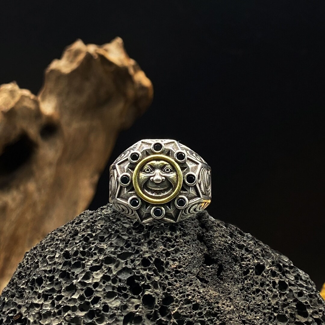Retro Horror Demon Clown Ring Octagonal Black Zircon Opening Ring ...
