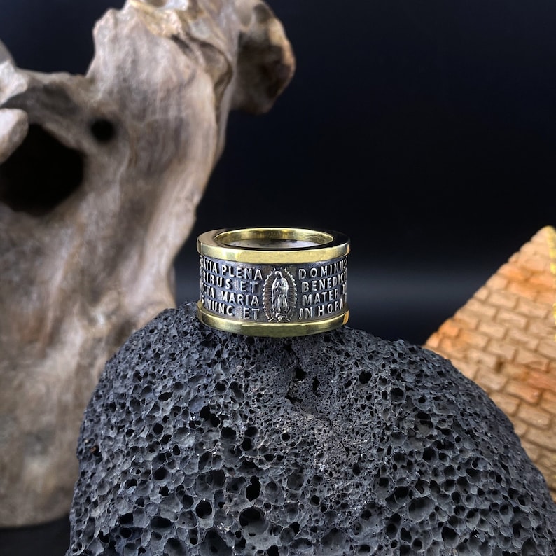 Catholic Virgin Mary Scripture Silver Ring Inlaid Copper Band - Etsy