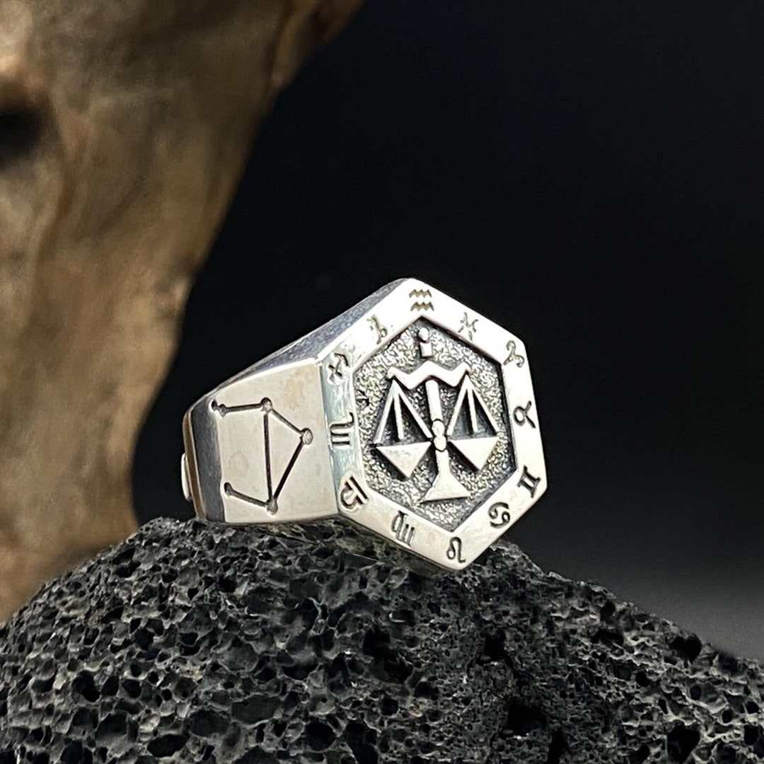 925 Sterling Silver Zodiac Libra Ring Astrology Elegant Horoscope ...