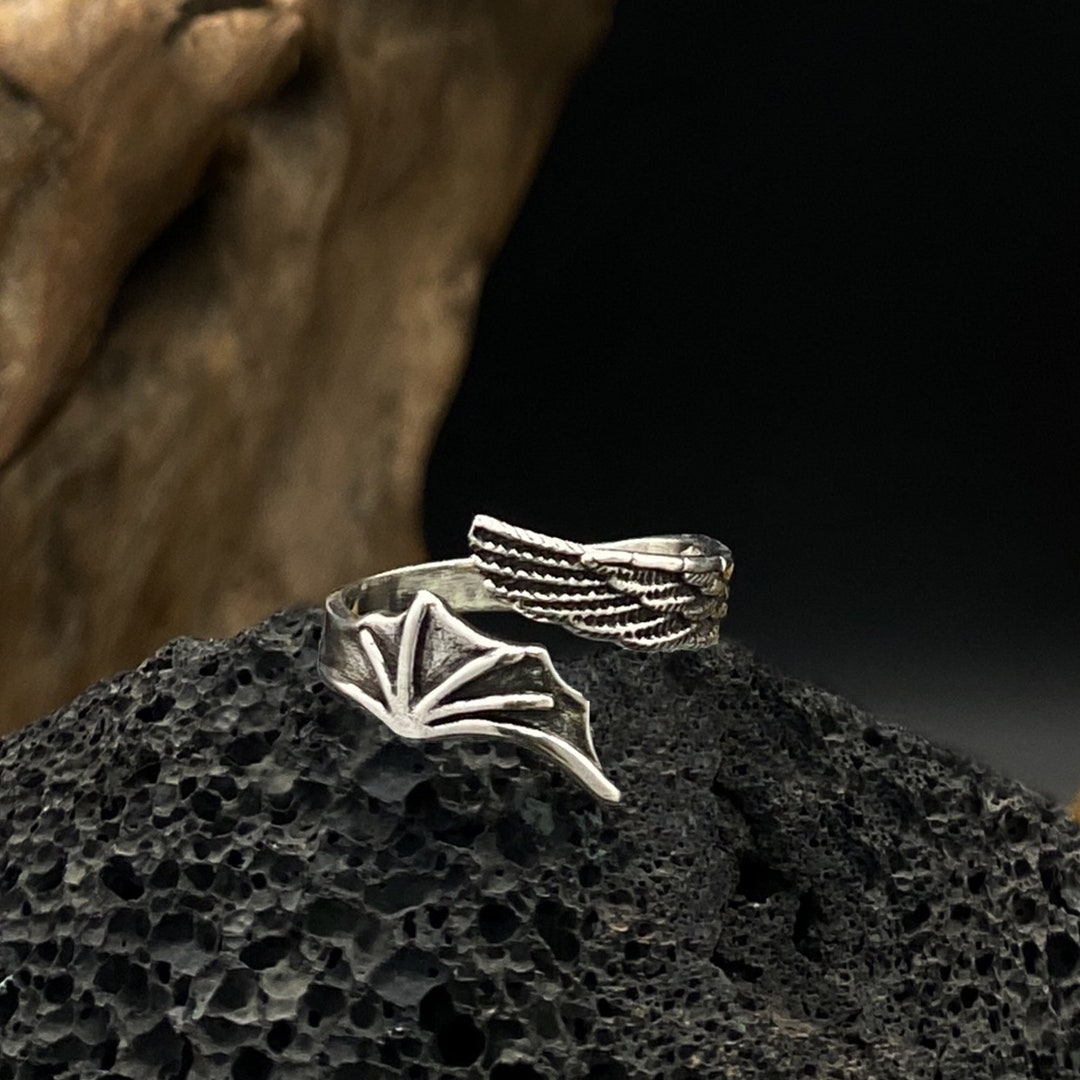 Vintage Angel and Devil Wings Ring Animal Wings Feather Adjustable Band ...