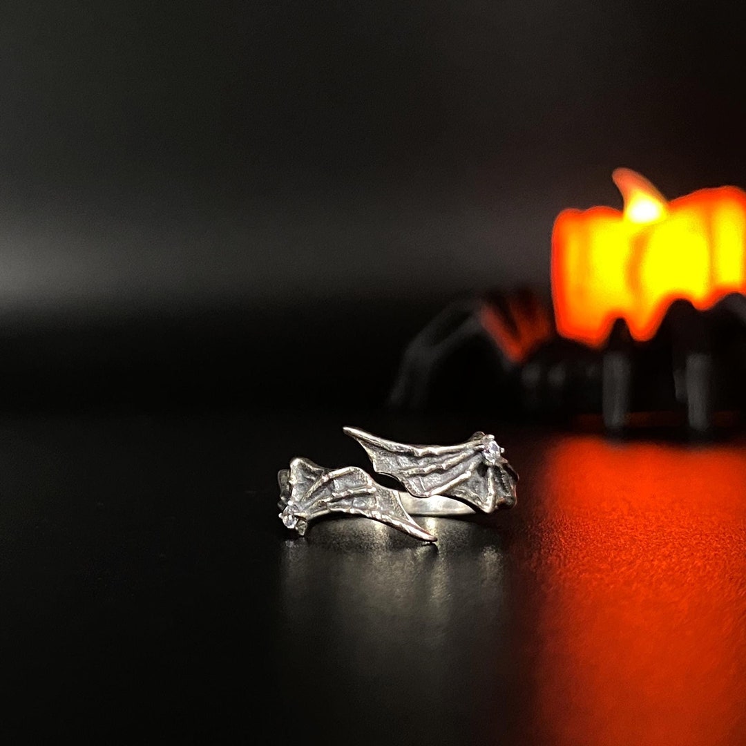 Sterling Silver Bat Wing Ring: Gothic Halloween Jewelry, White ...