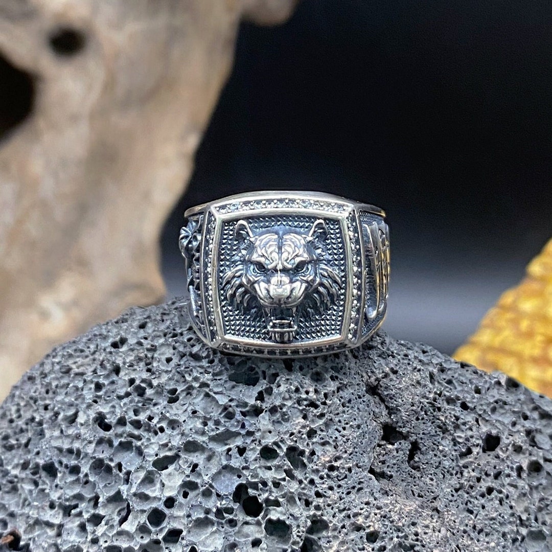 925 Sterling Silver 3D Tiger Rings for Man and Women Inlaid Zircon ...