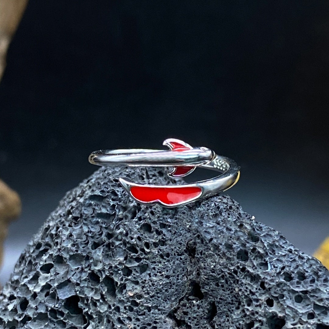Red KOI Ring Luck Fish Cute Animal Silver Opening Ring for Men and ...