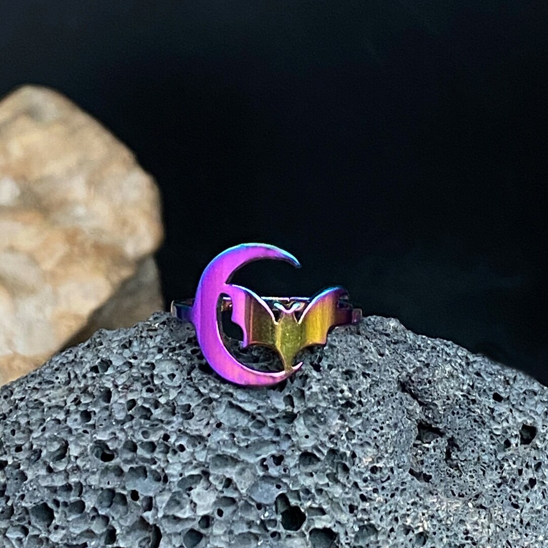 Crescent Bat Wing Ring: Gothic Punk Multicolor Copper Ring - Etsy