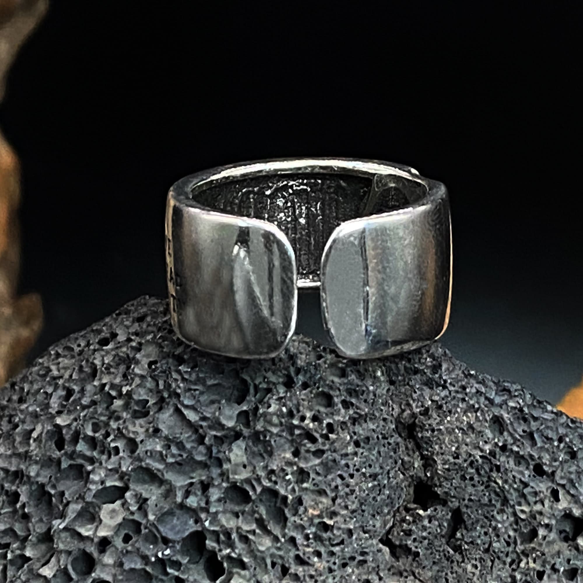 Men's Fashion Half Face Skull Lettering Ring Pure Argentum - Etsy